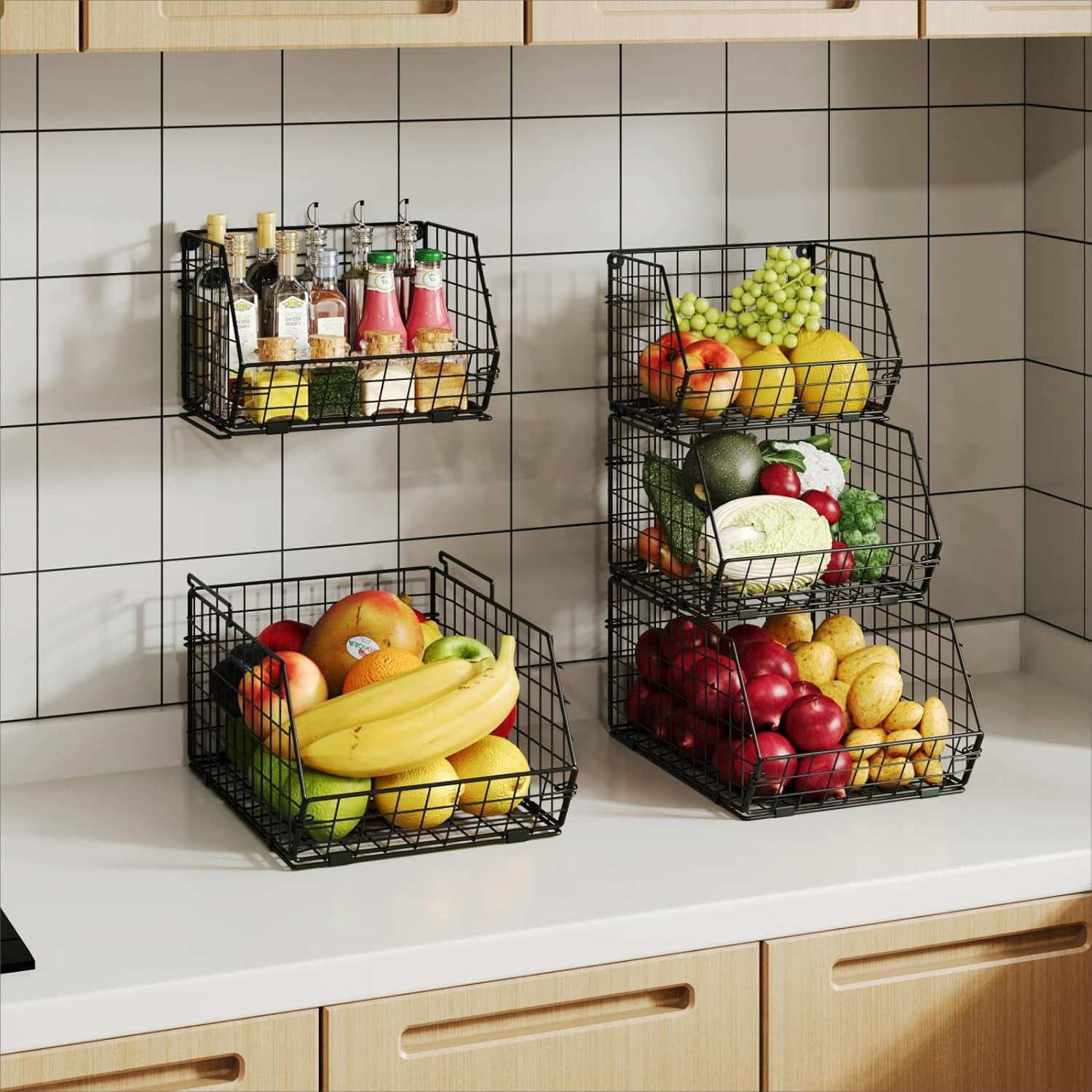 3 Tier Stackable Wire Basket for Storage,x-Cosrack Wall-Mounted ...