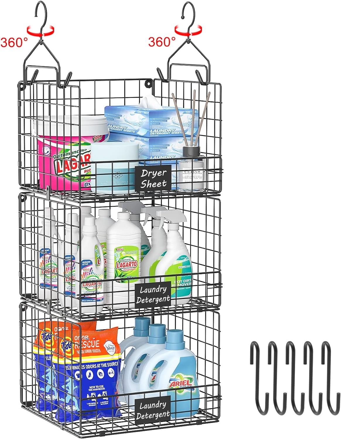 3 Tier Stackable Wire Storage Baskets for Kitchen,x-Cosrack Hanging ...