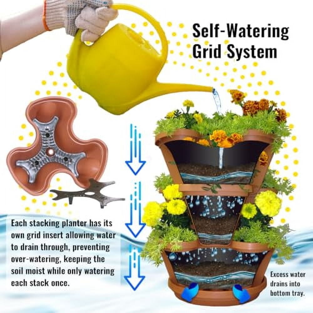 3 Tier Stacking Planter-Flower, Herb, Stackable Garden, Vegetable-Self ...