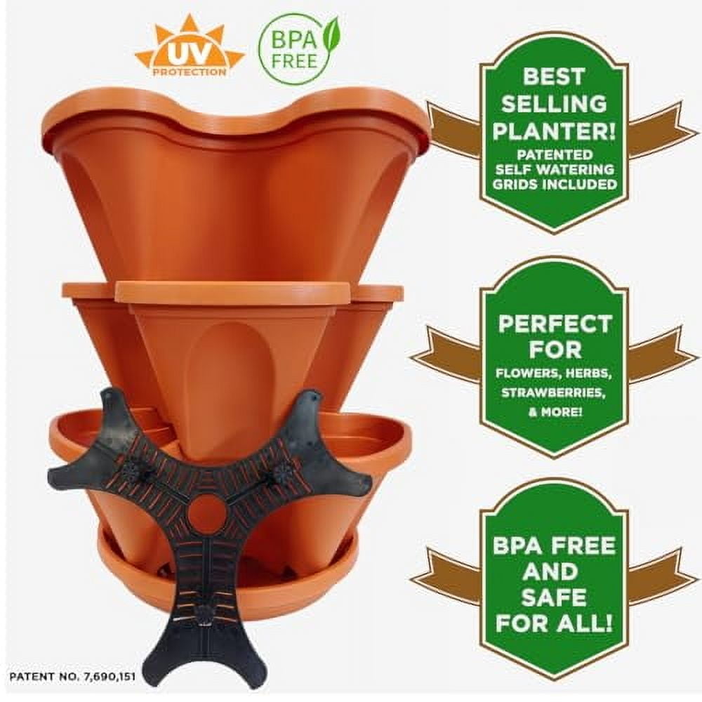 3 Tier Stacking Planter-Flower, Herb, Stackable Garden, Vegetable-Self ...