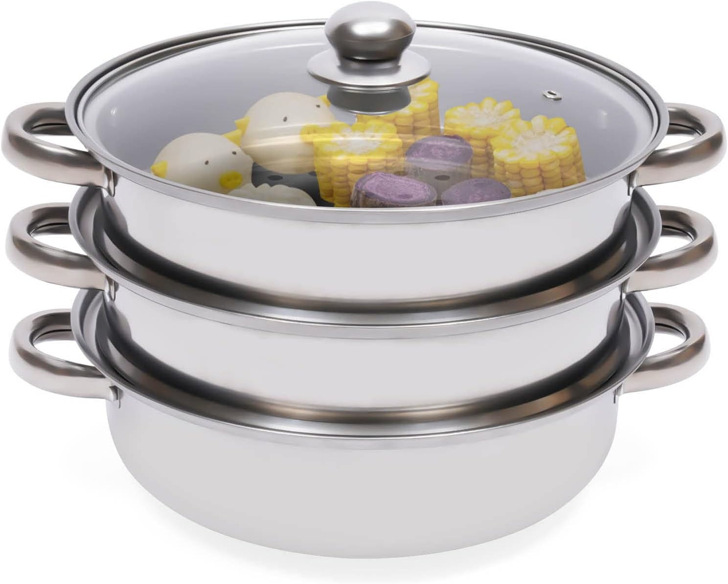 3-Tier Stainless Steamer Pot Cookware with Handle - Food Steamer for ...