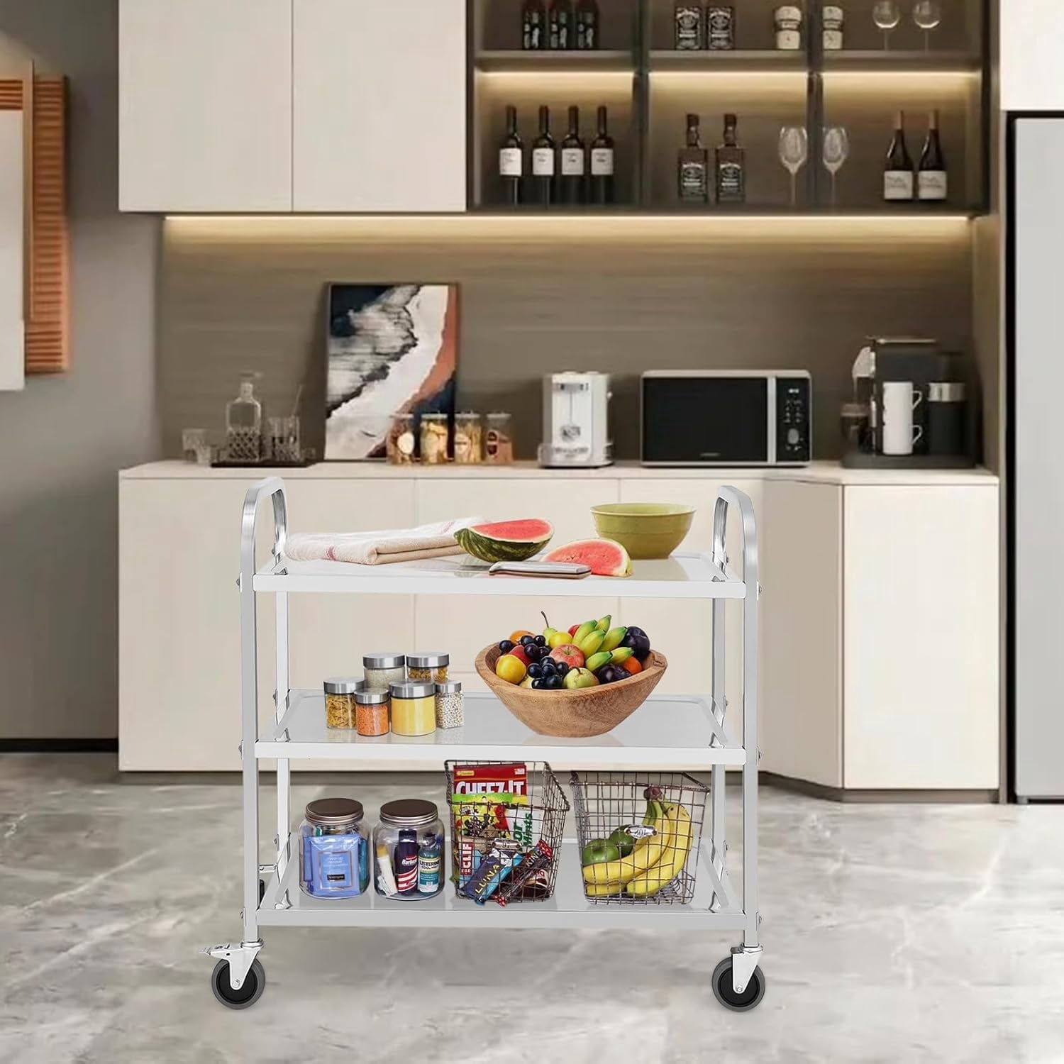 3-Tier Stainless Steel Cart Heavy-Duty Industrial Service Cart with ...