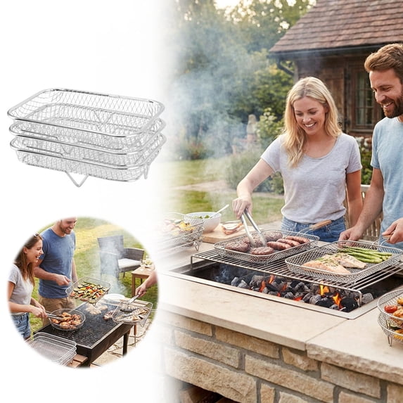 3 Tier Stainless Steel Grill Rack Multi Purpose Air Fryer Basket ...