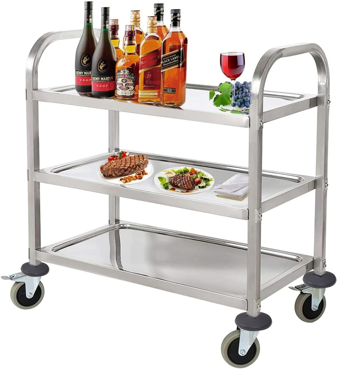 3 Tier Stainless Steel Kitchen Trolley 72x40x82CM Storage Cart Catering ...