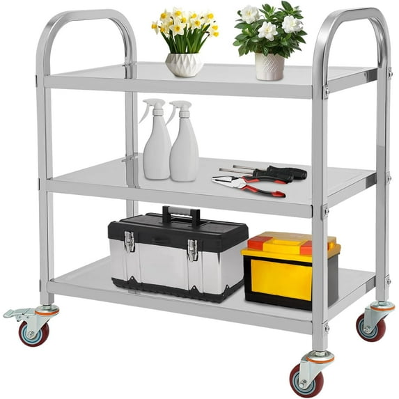 3 Tier Stainless Steel Kitchen Trolley Cart, 30 x 16 x 33In Rolling ...