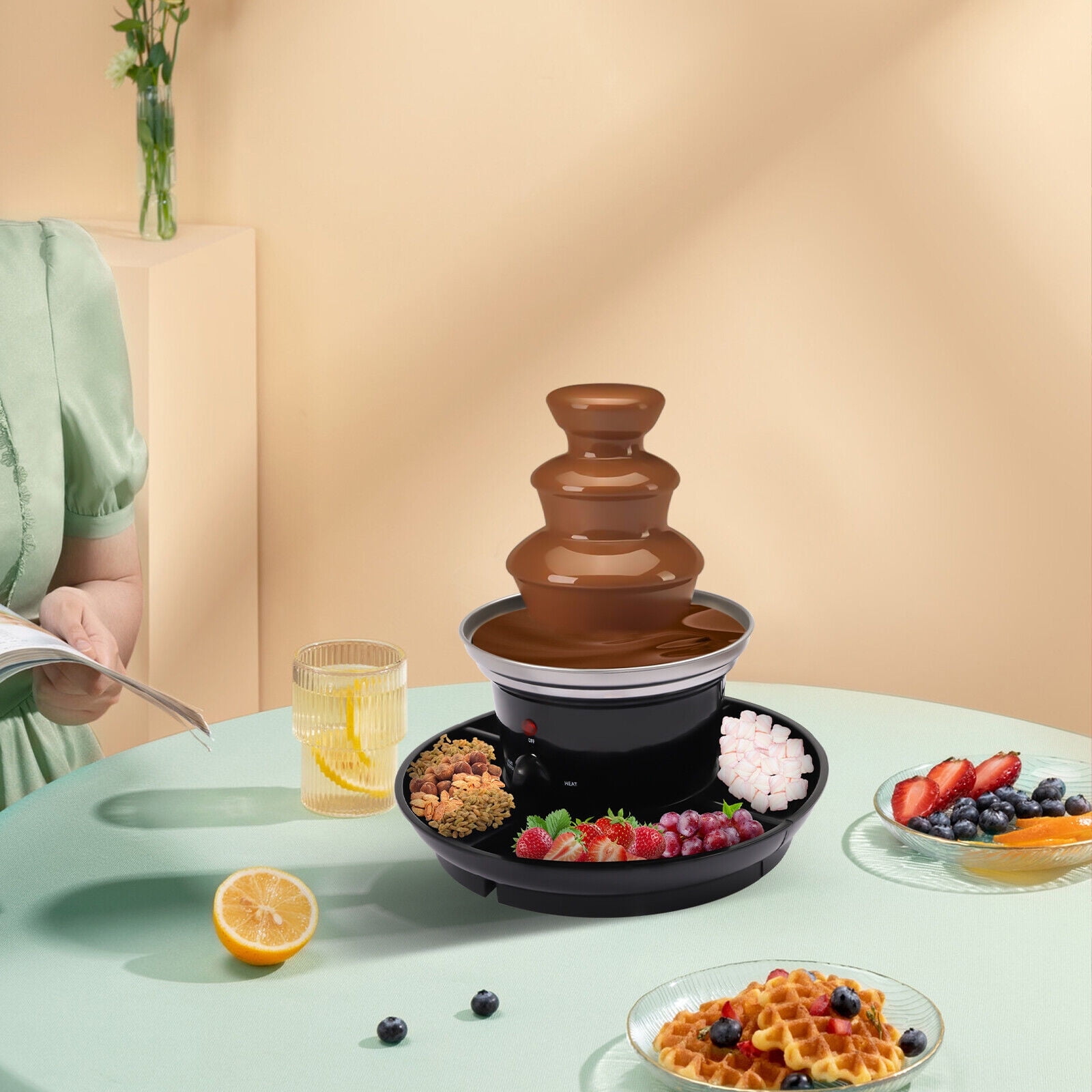 3-Tier Cascading Chocolate Fountain Black Luxury Cheese Rotating Fondue ...