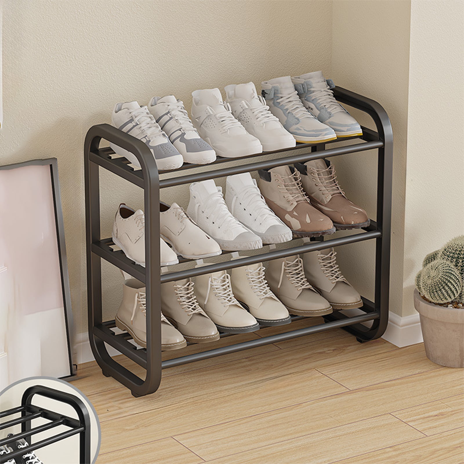 3-Tier Stainless Steel Shoe Rack | Freestanding Shoe Organizer Cabinet ...