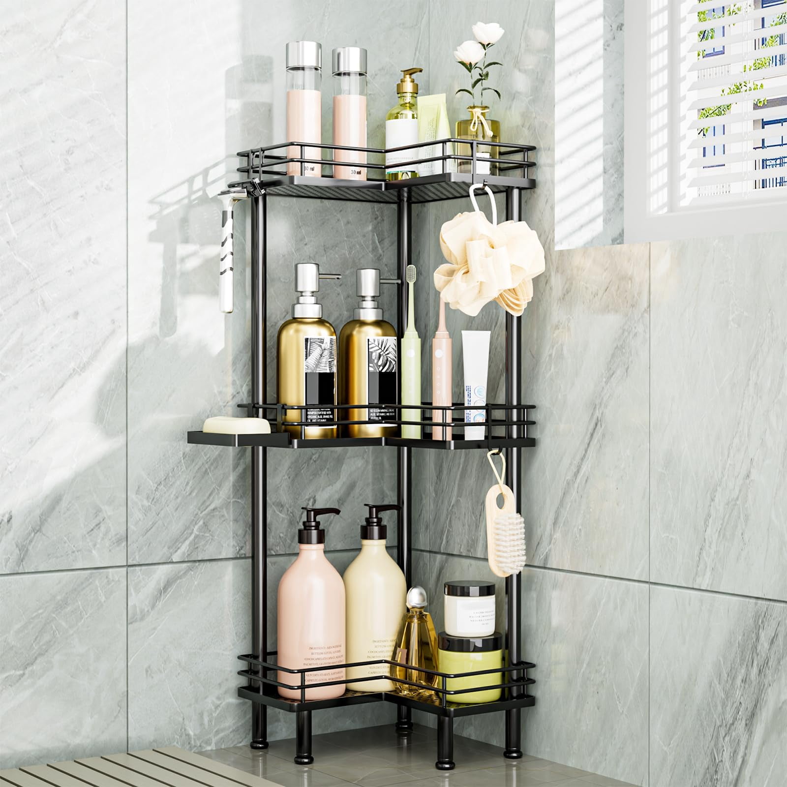 3 Tier Stainless Steel Standing Corner Shower Caddy, Freestanding ...