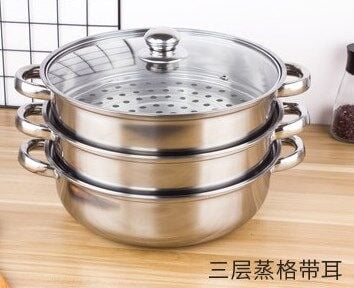 3-Tier Stainless Steel Steamer, Meat Vegetable Cooking Steam Pot ...
