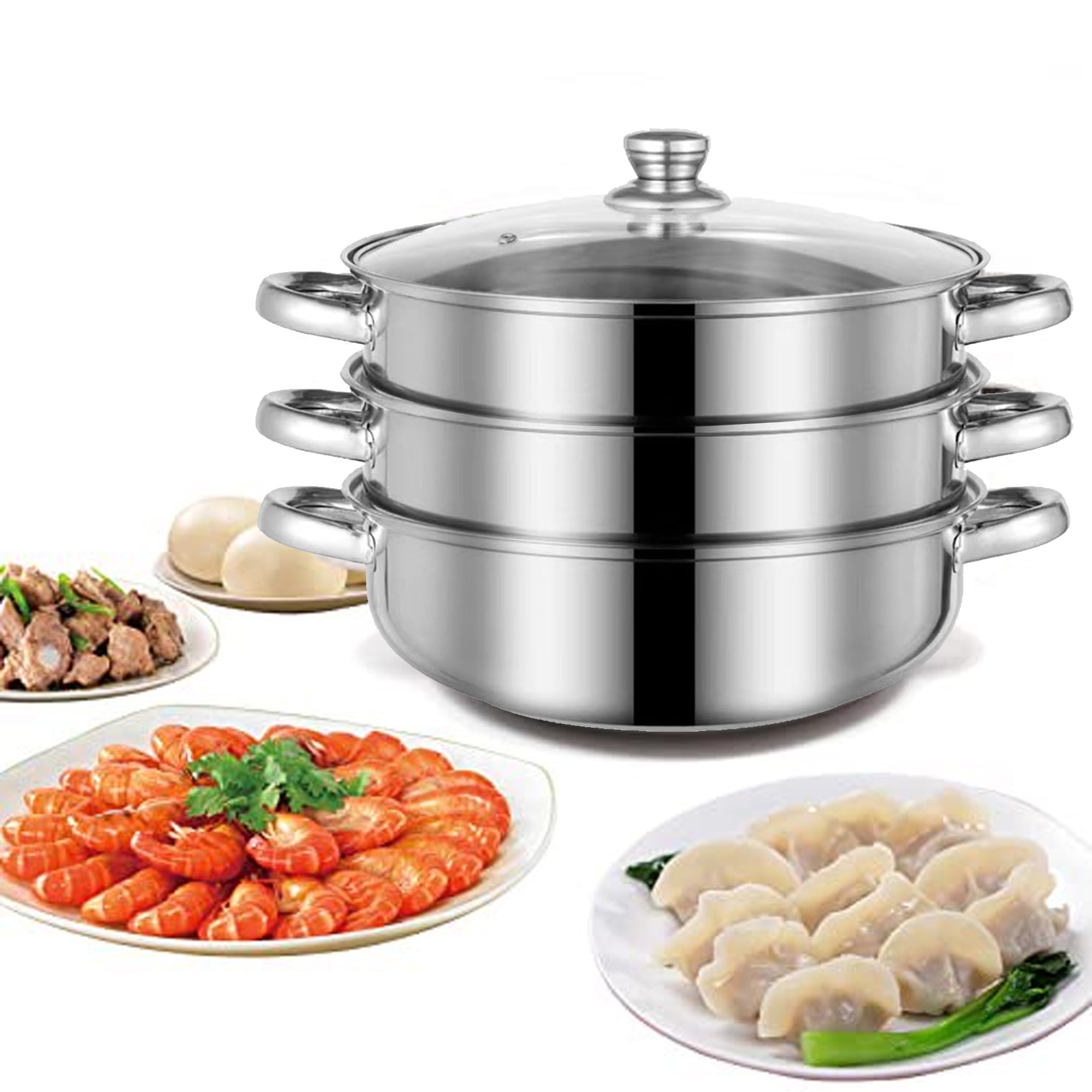 3-Tier Stainless Steel Steamer, Meat Vegetable Cooking Steam Pot ...
