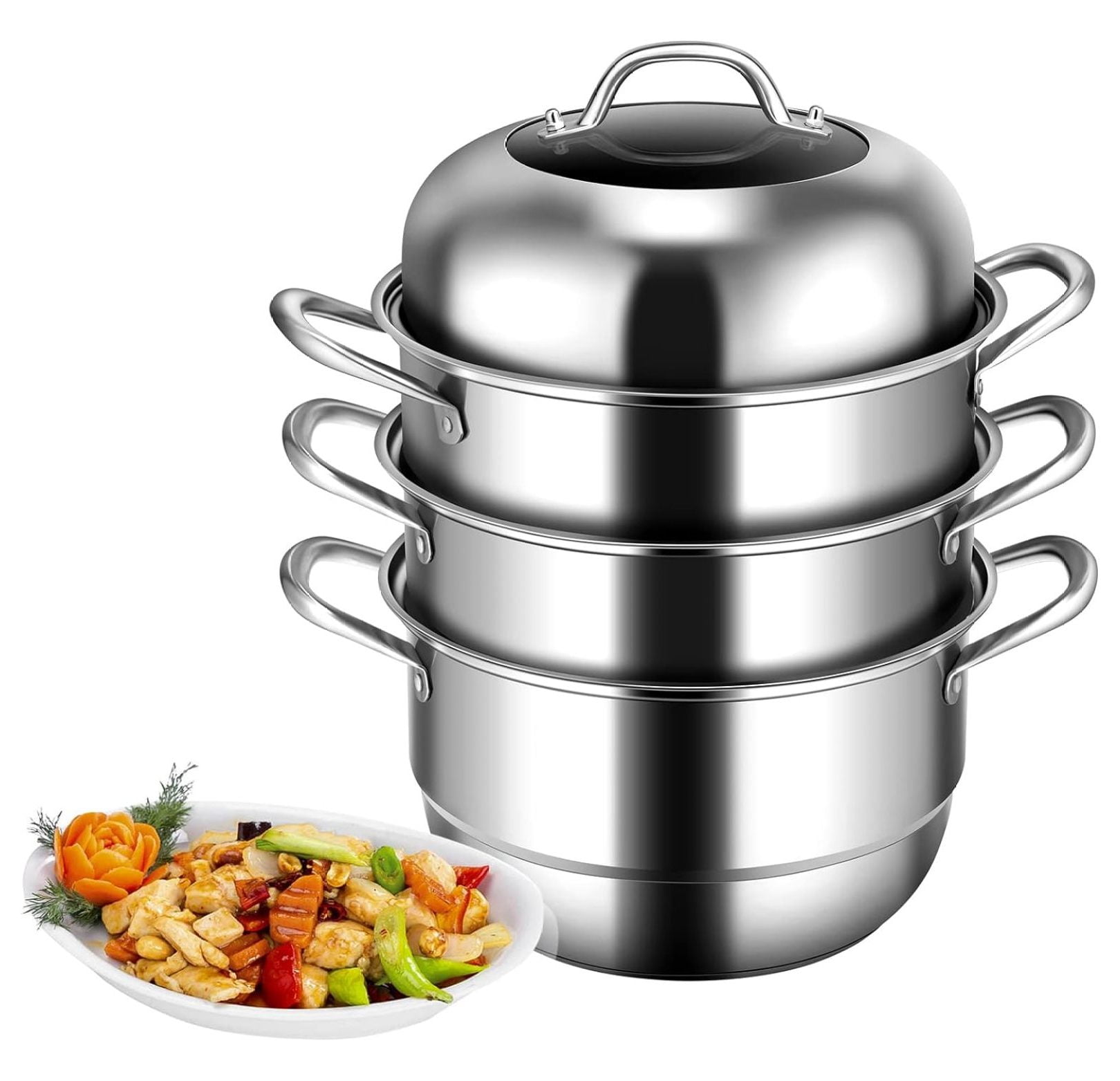 3-Tier Stainless Steel Steamer Pot, 11" Multi-Layer Cooking Pot, Steam ...