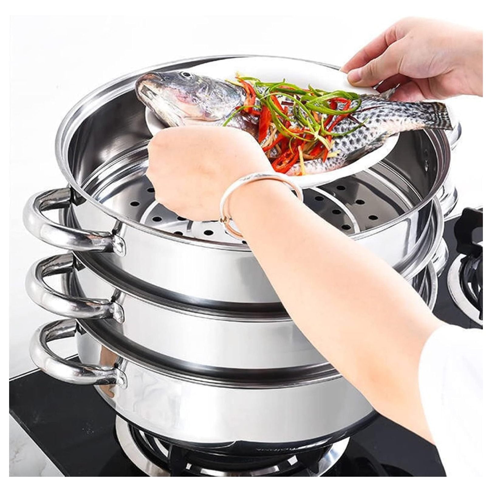 3 Tier Stainless Steel Steamer Pot Kitchen Hot Steamer Pot Stainless ...