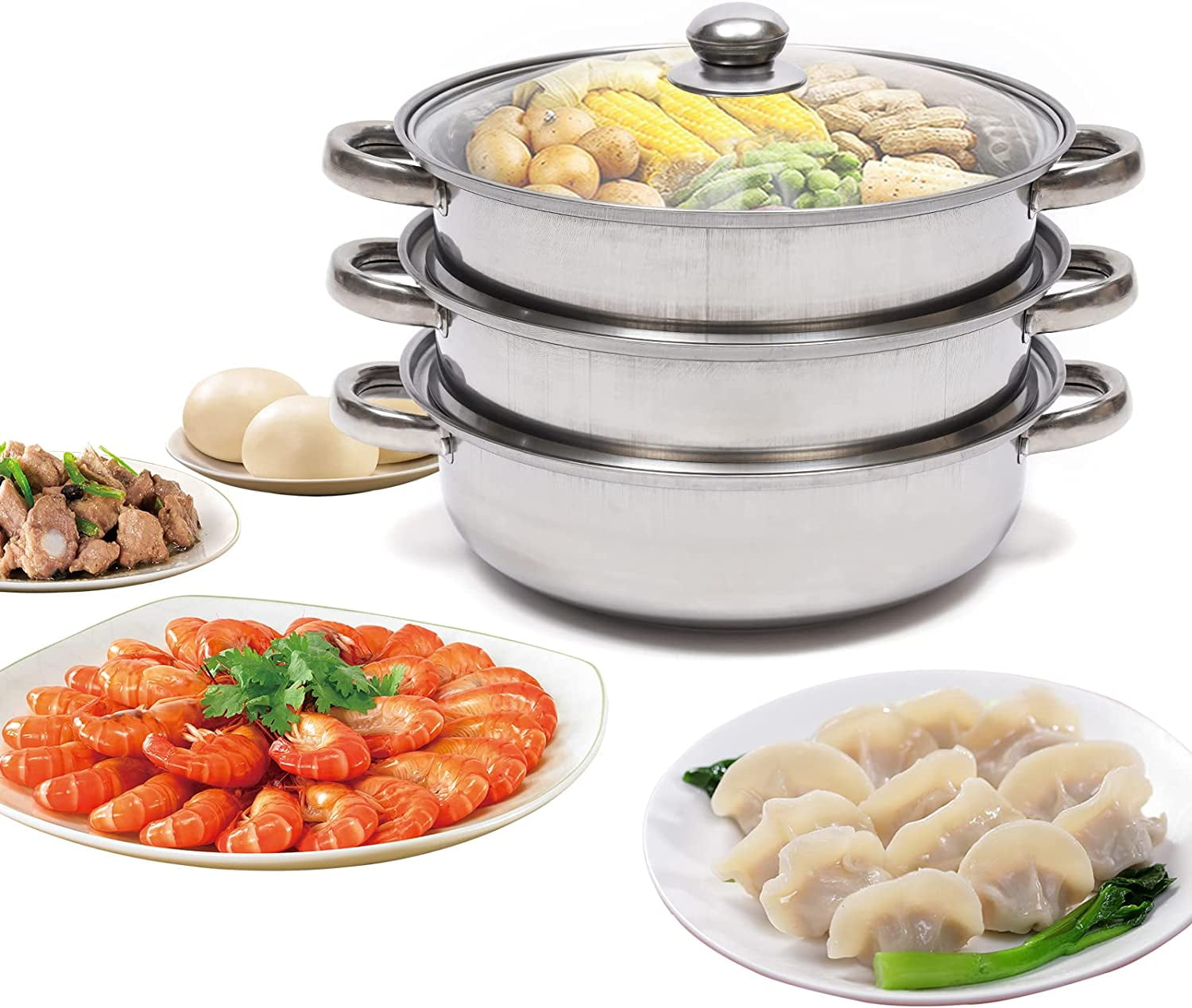 3-Tier Stainless Steel Steamer Pot, Steamer for Cooking Dumpling ...