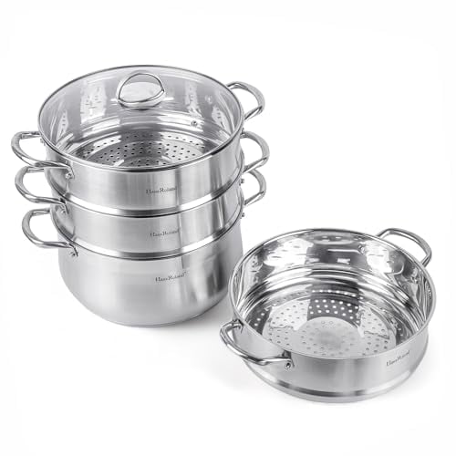 3-Tier Stainless Steel Steamer Pot with Lid Dumpling Steamer Pot for ...