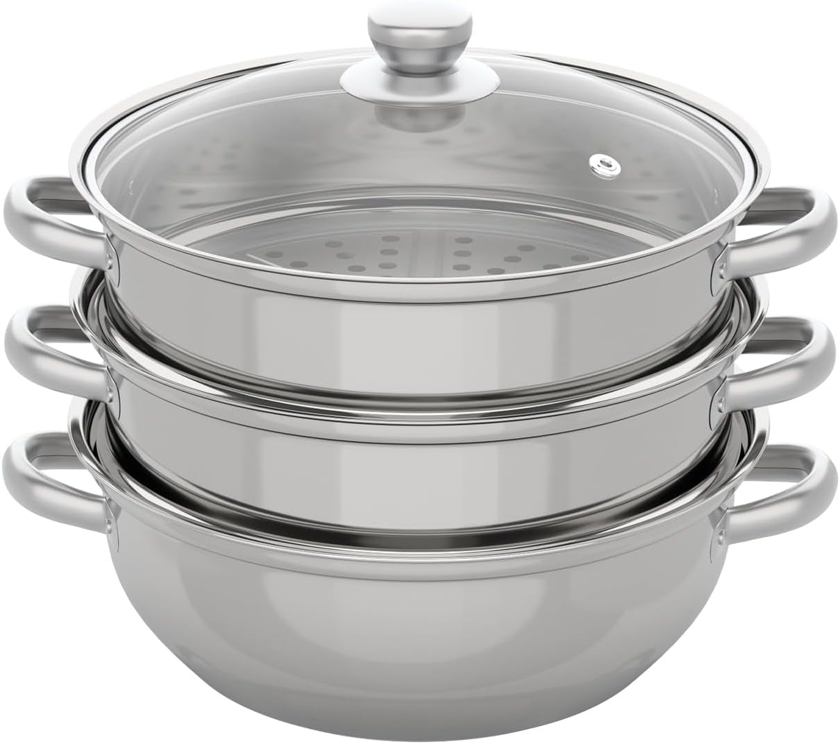 3-Tier Stainless Steel Steamer, Steamer Pot Food Steamer Cooker with ...