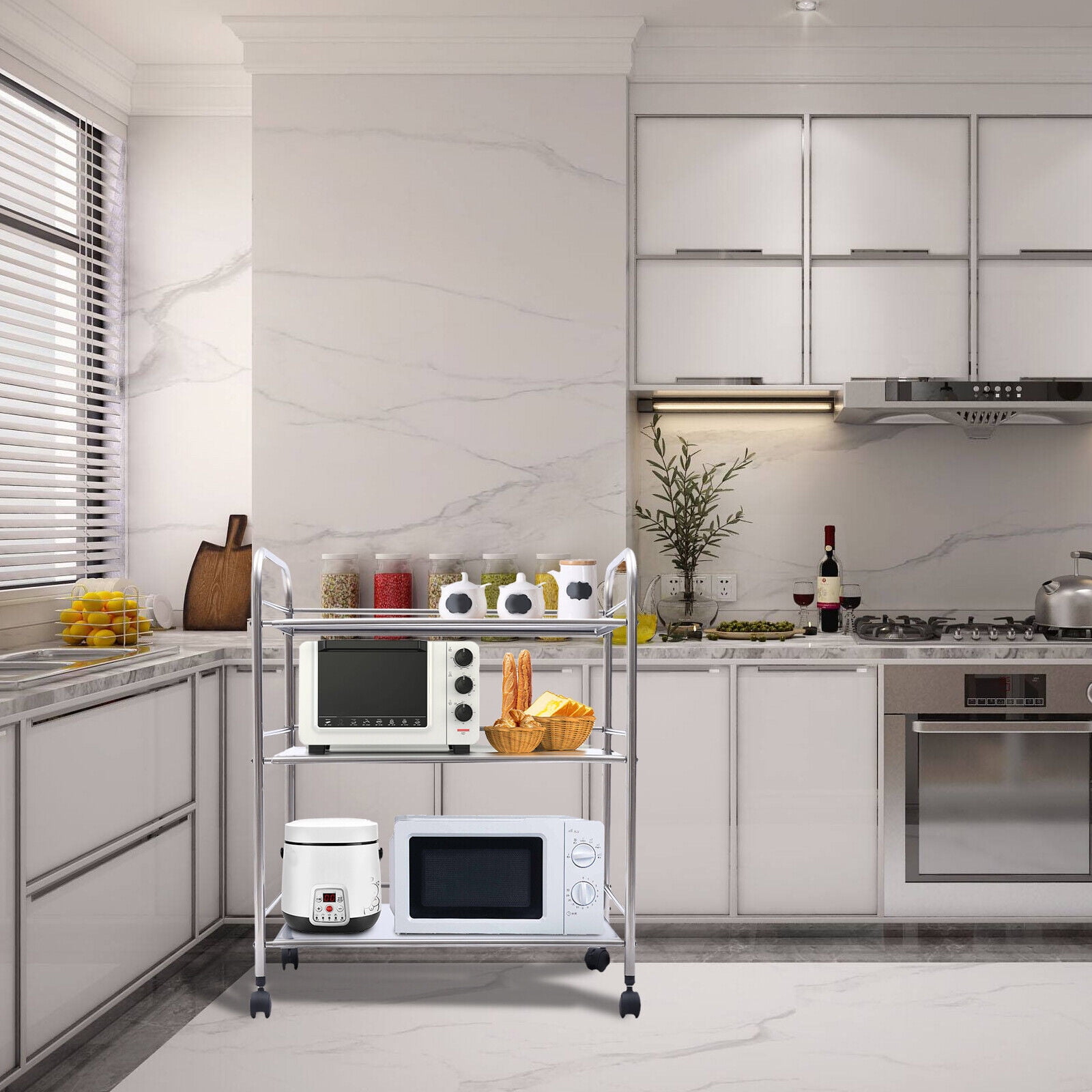 3-Tier Stainless Steel Utility Cart Kitchen Trolley Serving Cart with ...