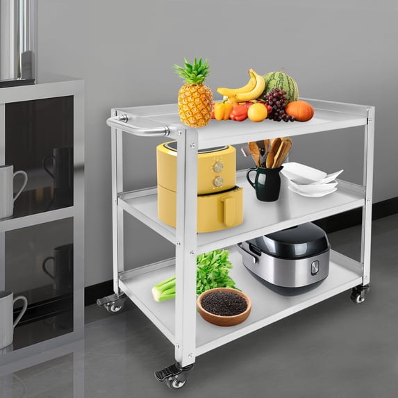 3 Tier Stainless Steel Utility Serving Storage Rolling Car Shelf ...