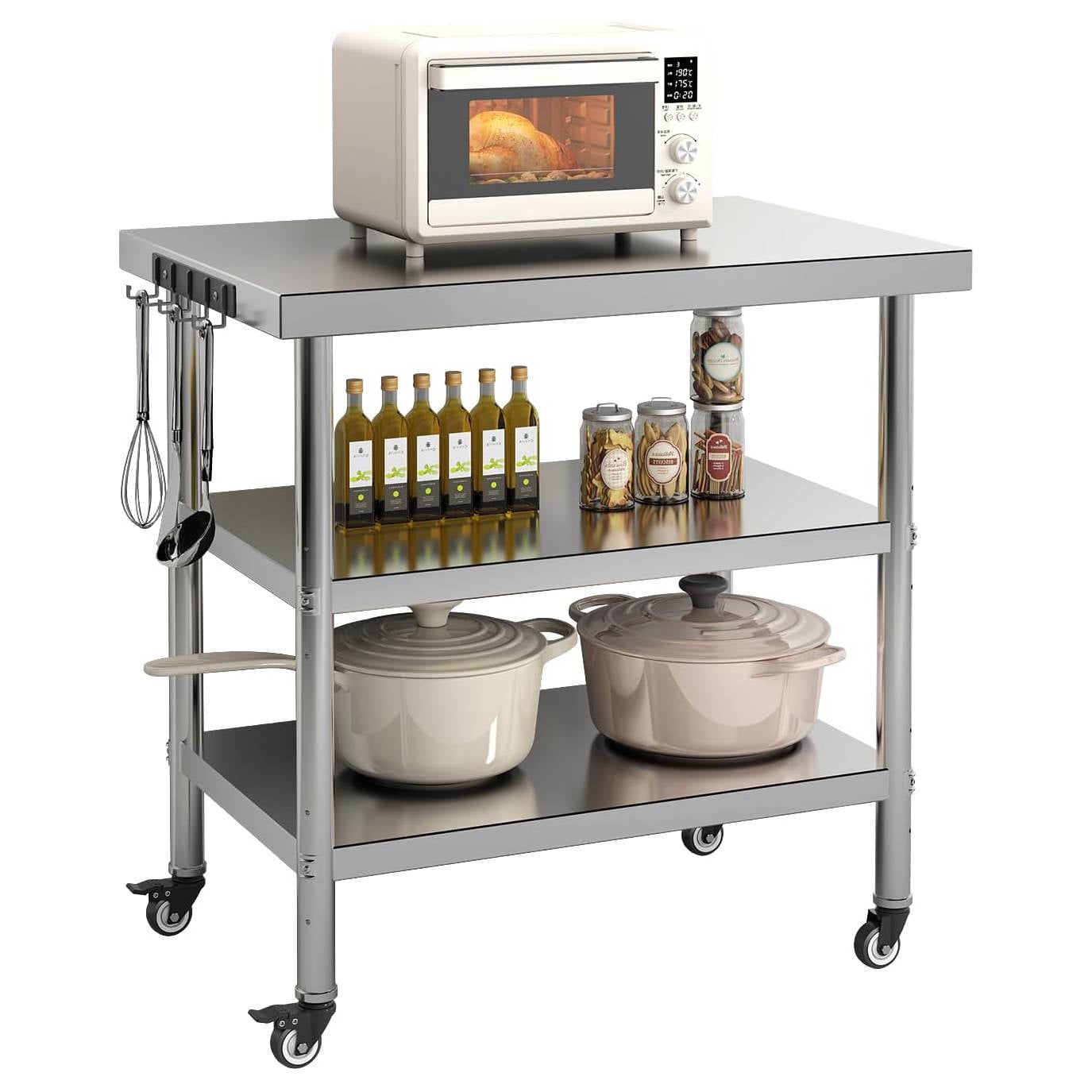 3-Tier Stainless Steel Work Table with Wheels, 36”x24” Corner Kitchen ...