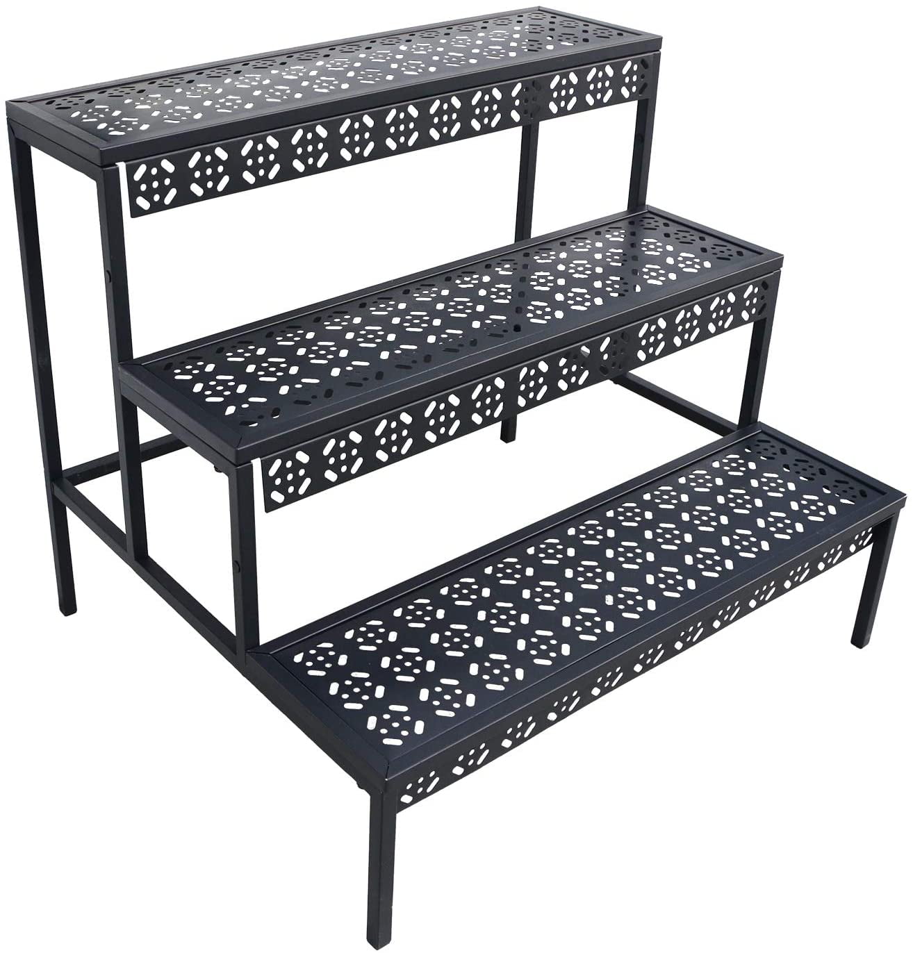 3 Tier Stair Style Large Metal Plant Stand, Garden Display Shelf Flower ...