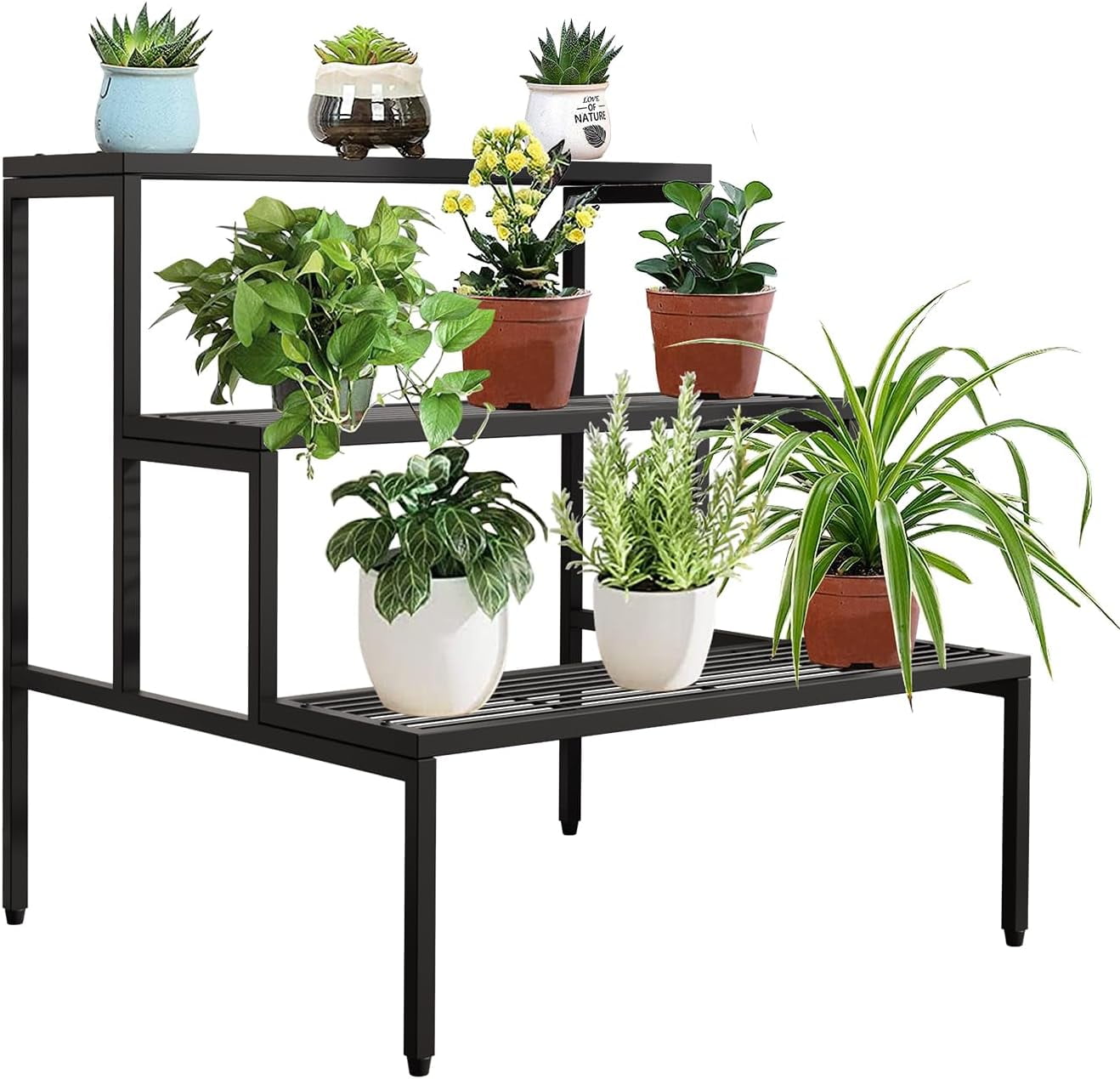 3 Tier Stair Style large Metal Plant Stand Indoor and Outdoor, Heavy ...