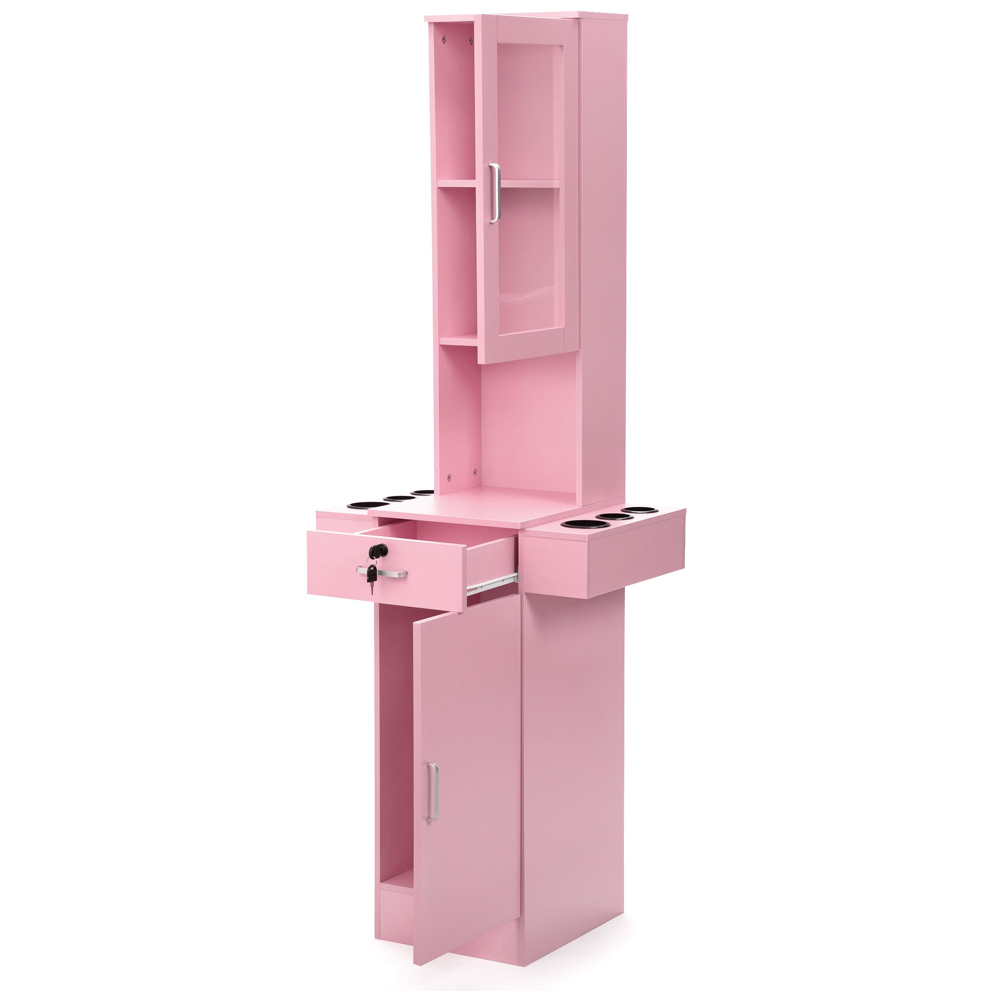 3-Tier Stand Barber Station with Glass Door, Drawer, Wall Mount Dryer ...