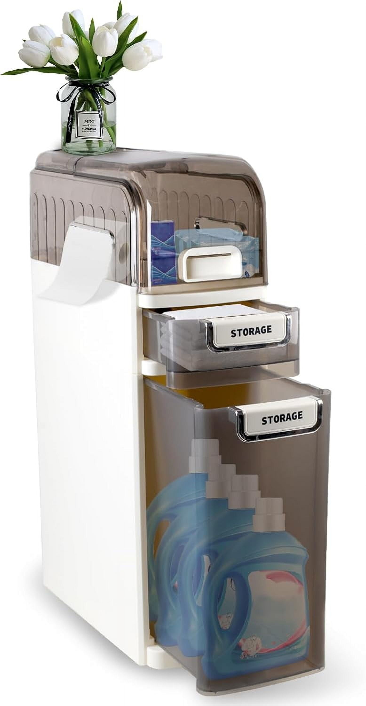 3 Tier Standing Storage Cabinet with Drawers and Removable Rollers ...