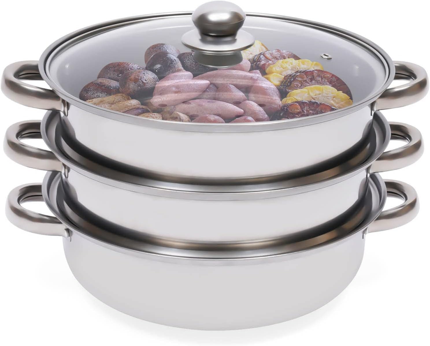 3 Tier Steamer for Cooking, 28CM Stainless Steel Steamer Pot Set Meat ...