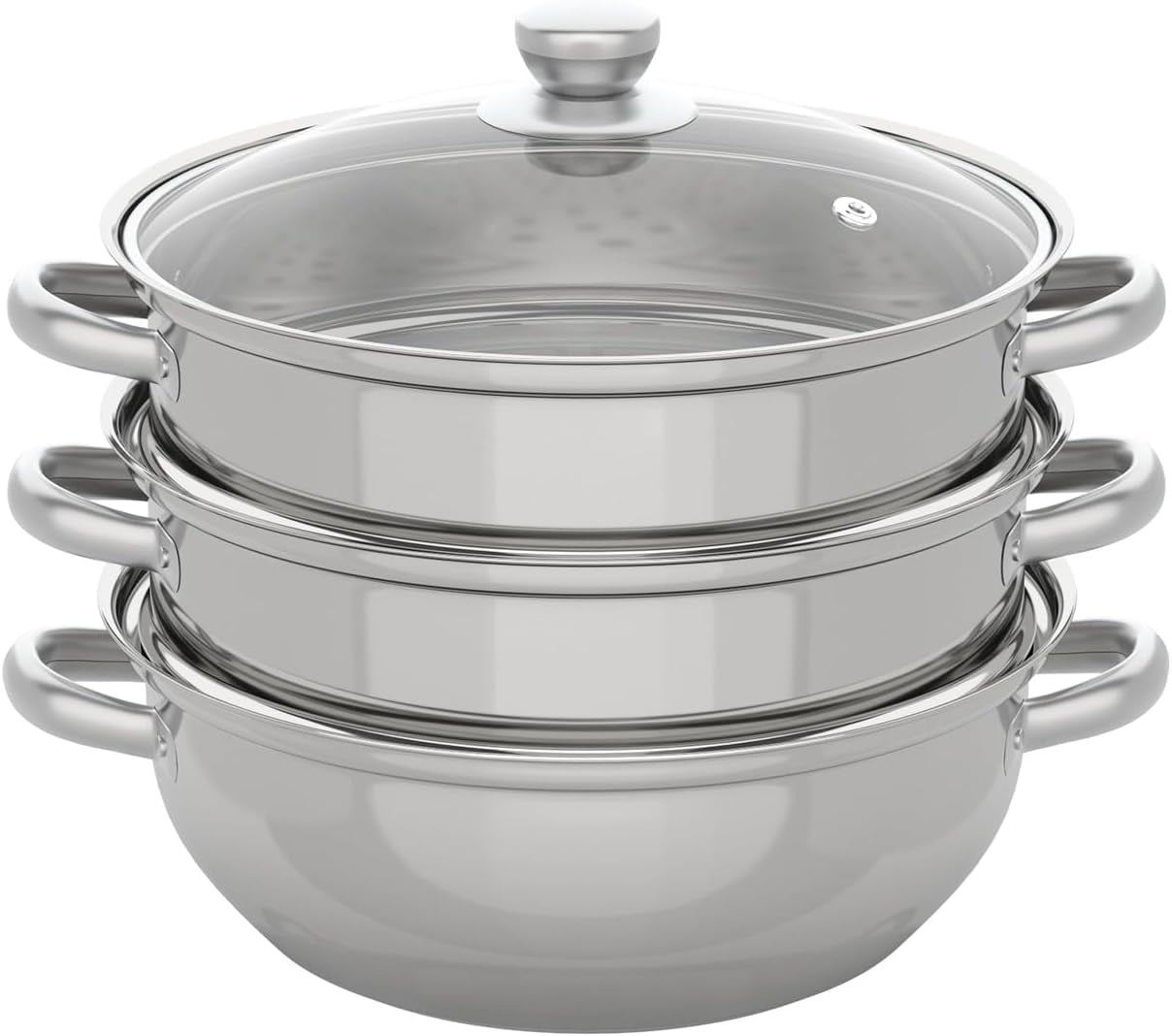 3-Tier Steamer Pot for Cooking, D11in Stainless Steel Steamer Cookware ...