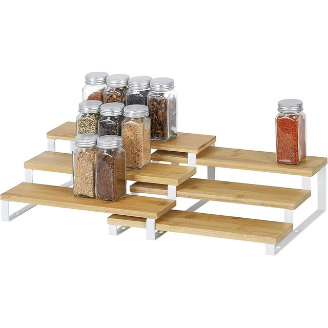 3-Tier Step Expandable Spice Rack Shelf Organizer, White - Walmart.com