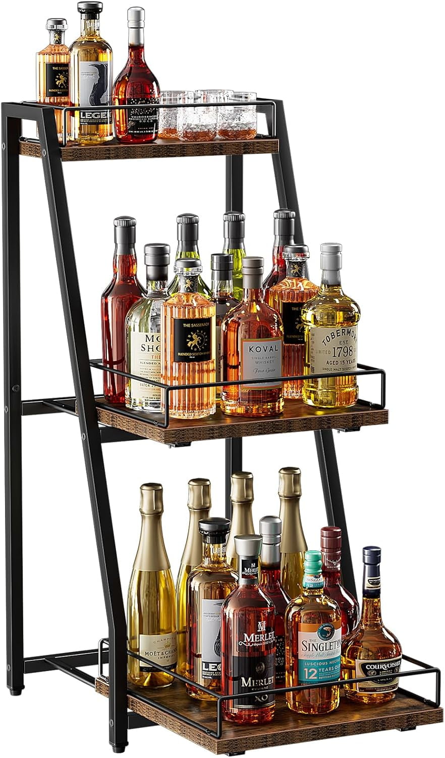 3-Tier Stepped Liquor Cabinet Mini Bar, Wine Rack Freestanding Floor ...