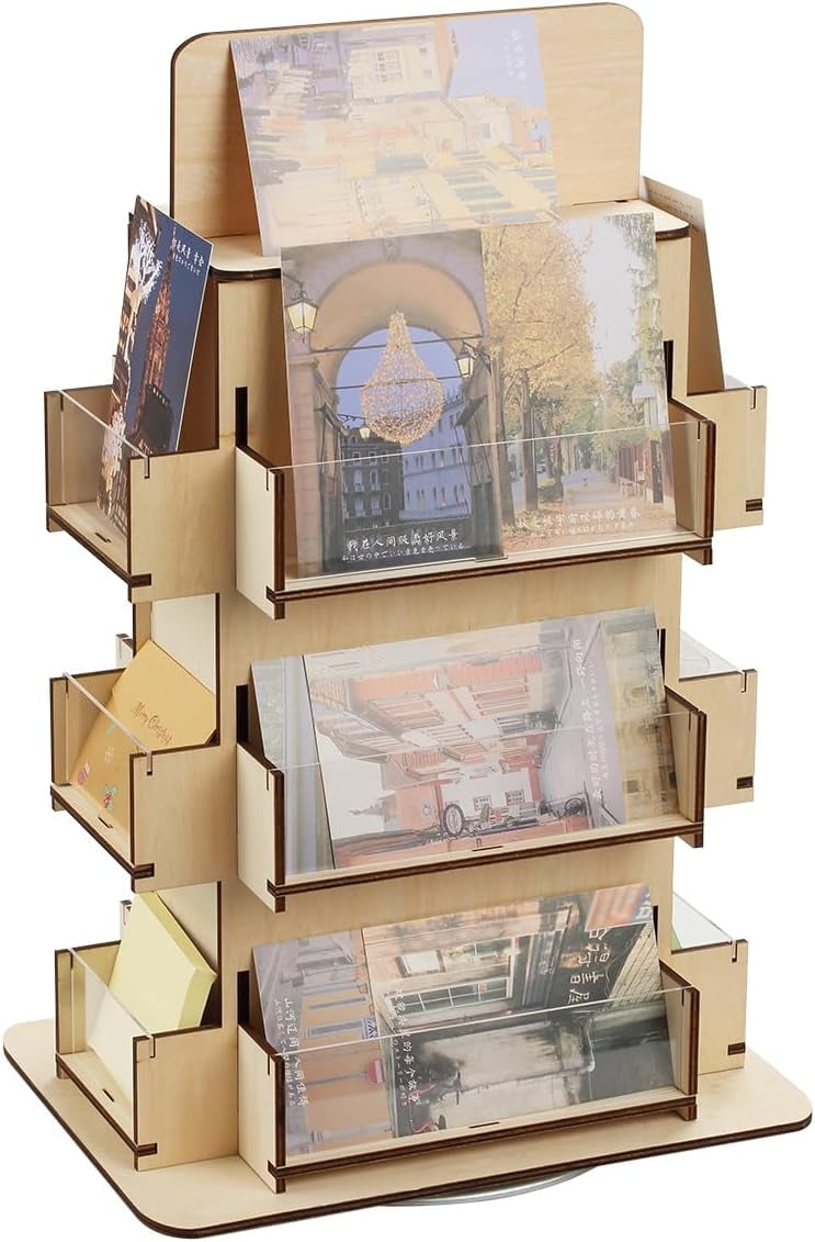 3 Tier Sticker Display Stand for Vendors, 4-Sided Sticker Holder, Wood ...