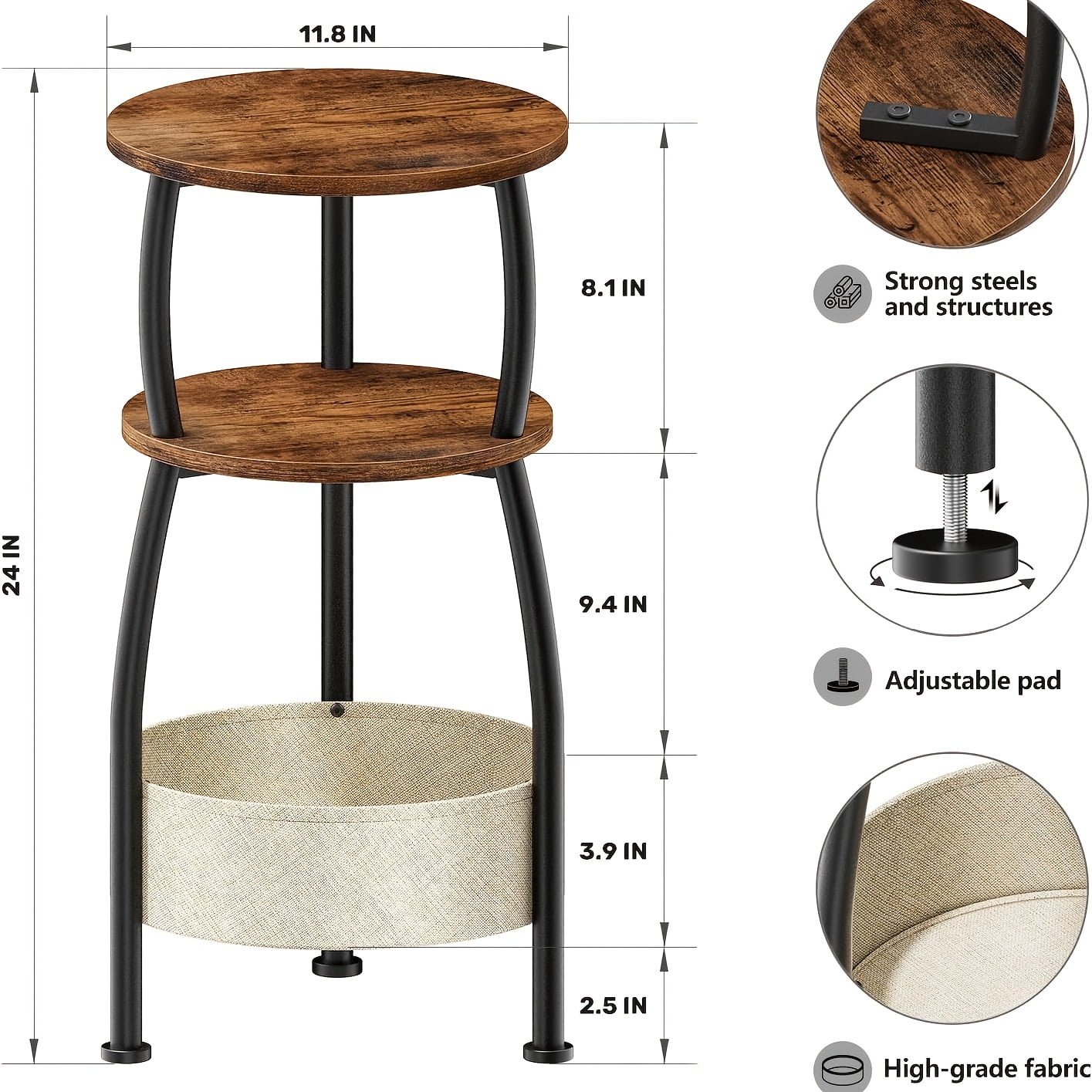 3-Tier Storage Accent Table for Small Spaces - Ideal for Living Room ...