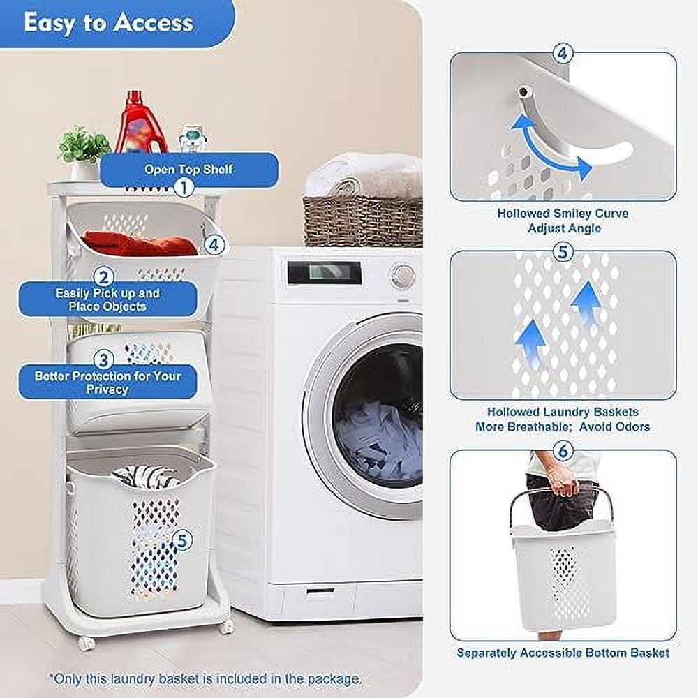 3 Layers Laundry Hamper Basket Sorter Washing Hamper with 4 Wheels ...