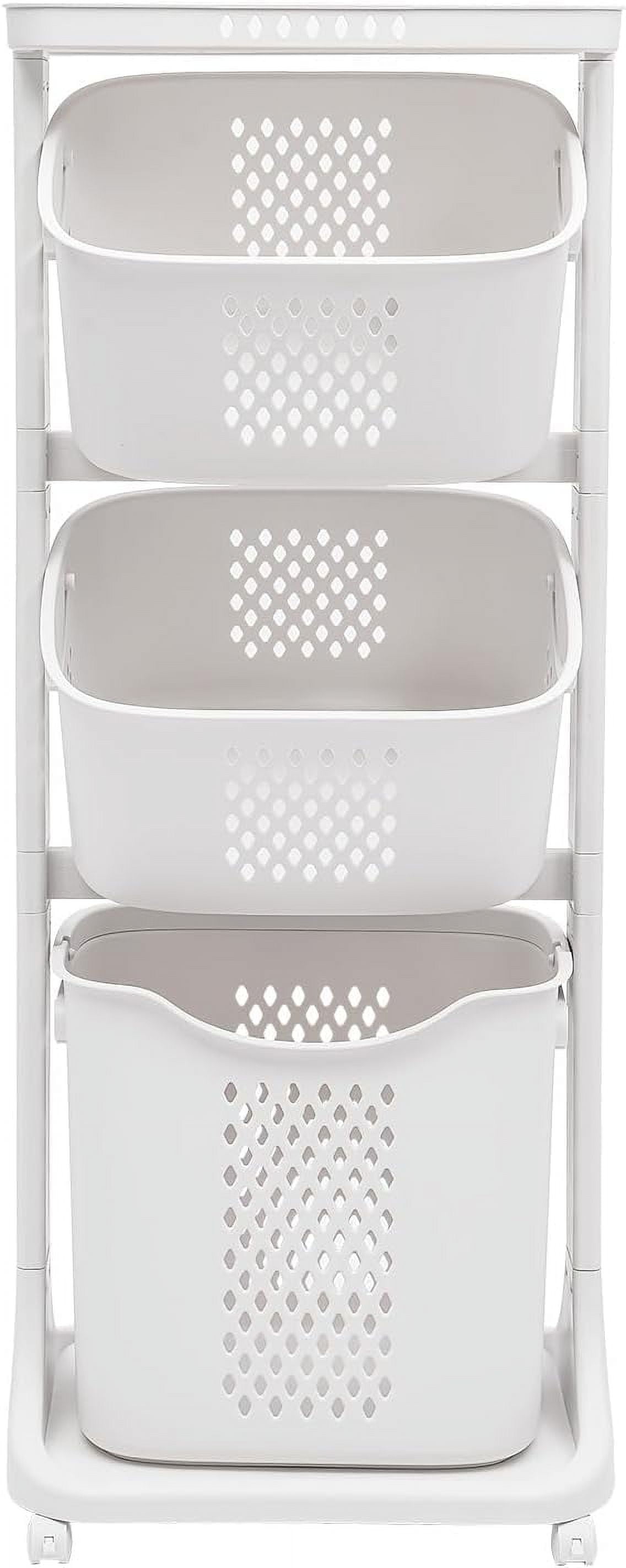 3-Tier Storage Basket Laundry Basket Rolling Cart Washing Hamper ...