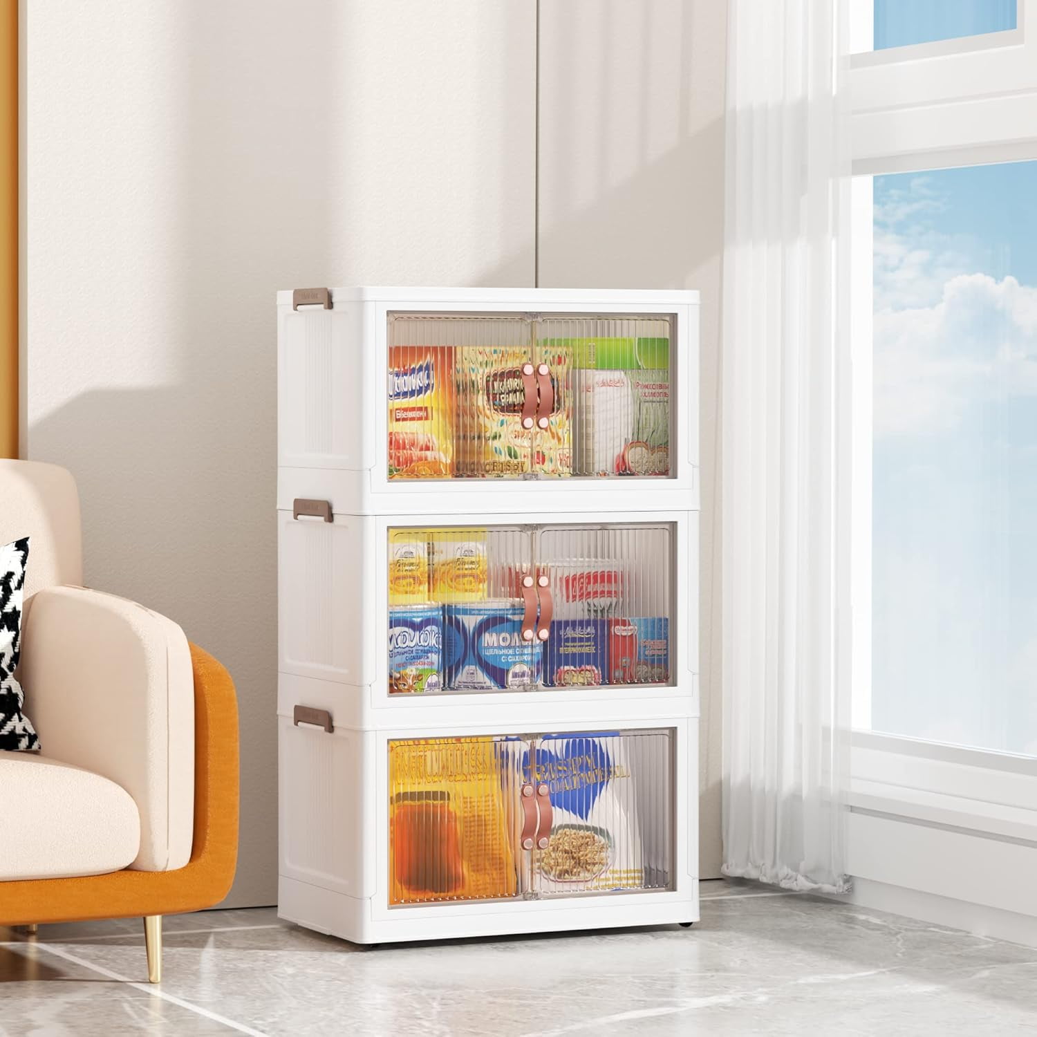 3 Tier Storage Bins with Lids, 34QT Collapsible Plastic Storage Bins ...