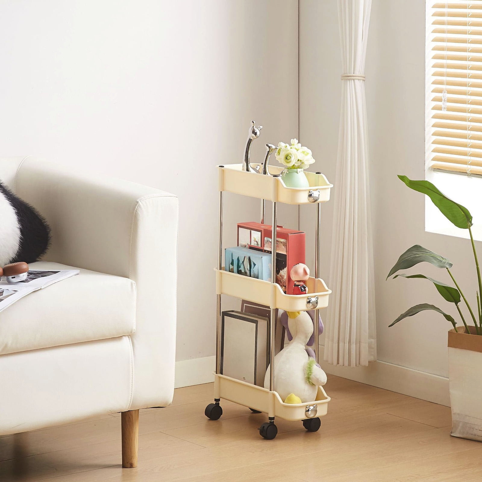 3 Tier Storage Cart, Mobile Utility Cart with Wheels, Plastic Storage ...