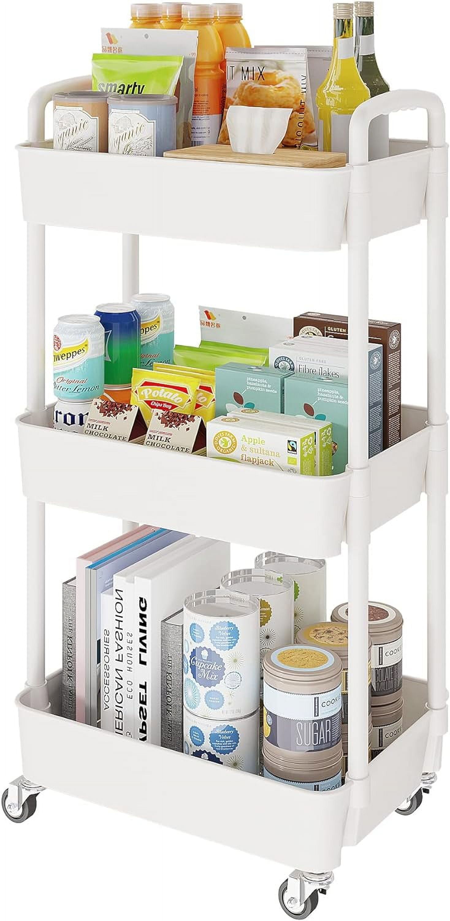 3-Tier Storage Cart,Multifunction Kitchen Storage Organizer,Mobile ...