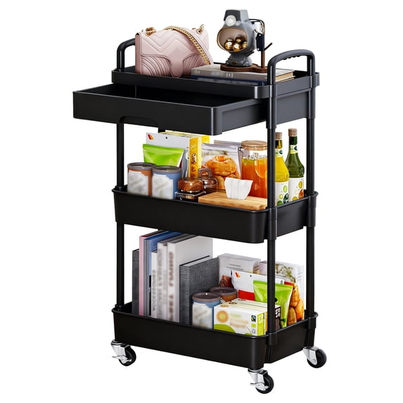 3 Tier Storage Cart, Rolling Cart with Drawers Storage Organizer ...