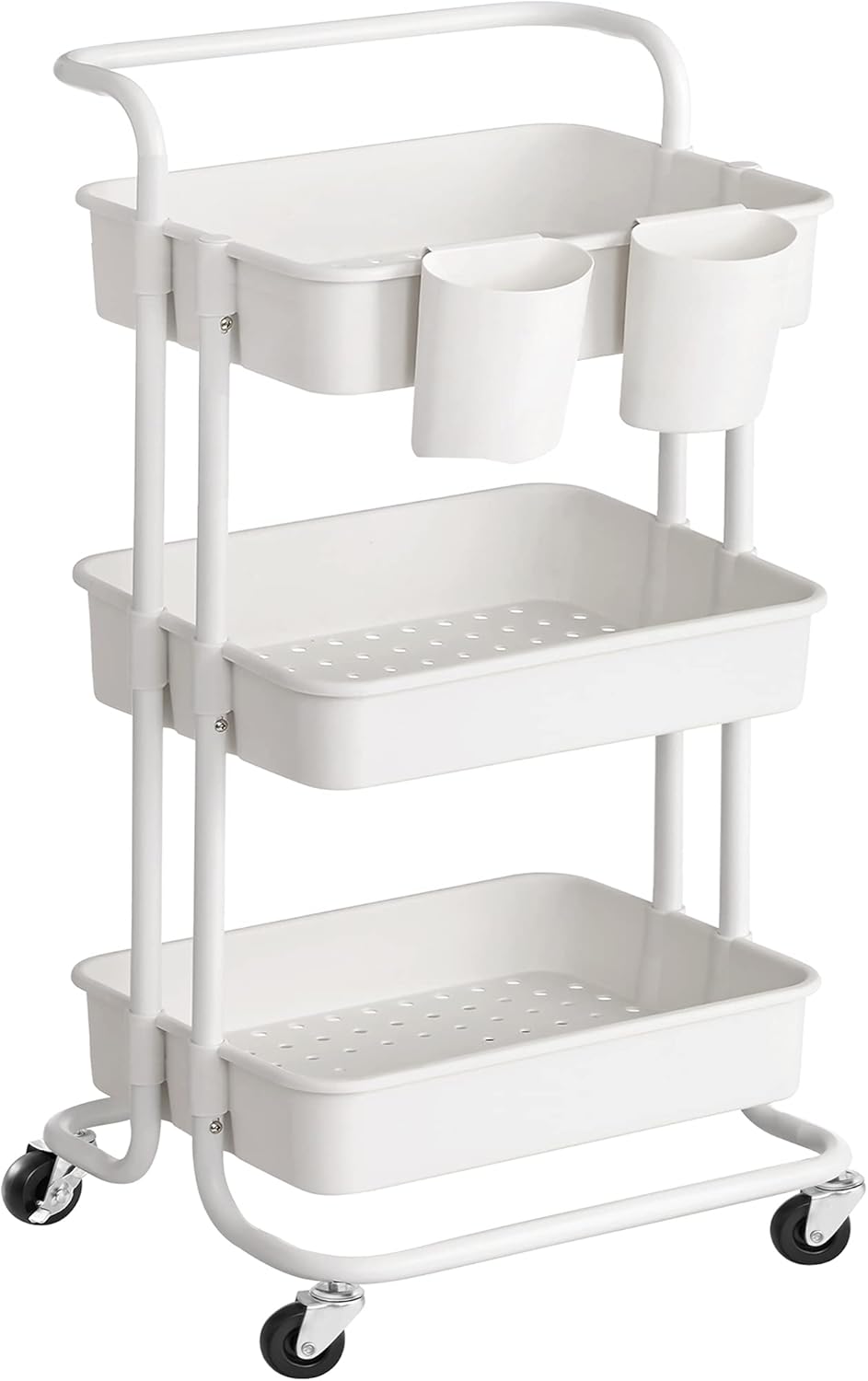 3-Tier Storage Cart, Storage Trolley with Handle 2 Small Organizers ...