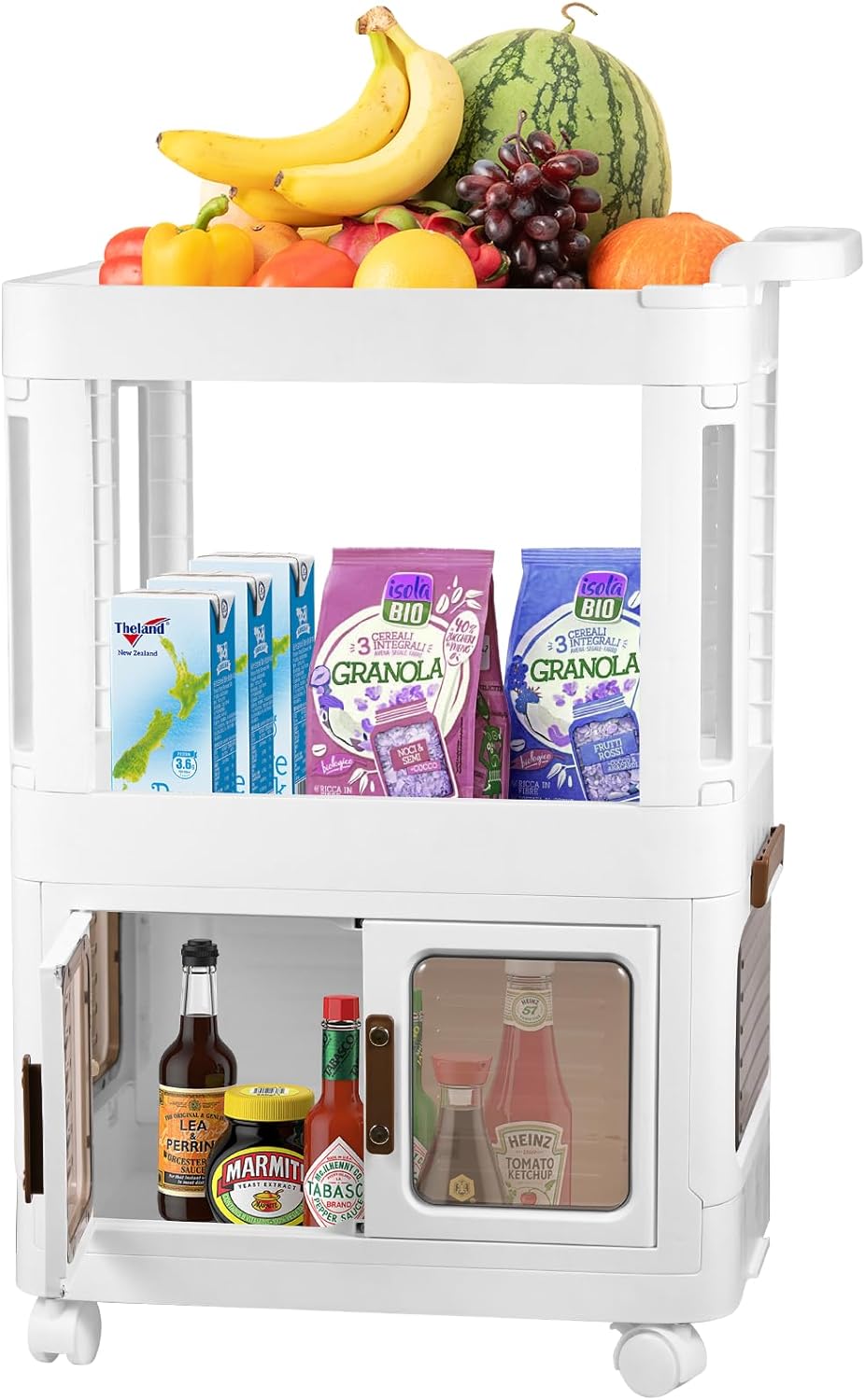 3-Tier Storage Cart with Wheels Multifunction Kitchen Storage Organizer ...