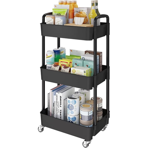 3-Tier Storage Carts Multifunction Utility Rolling Cart Kitchen Storage ...