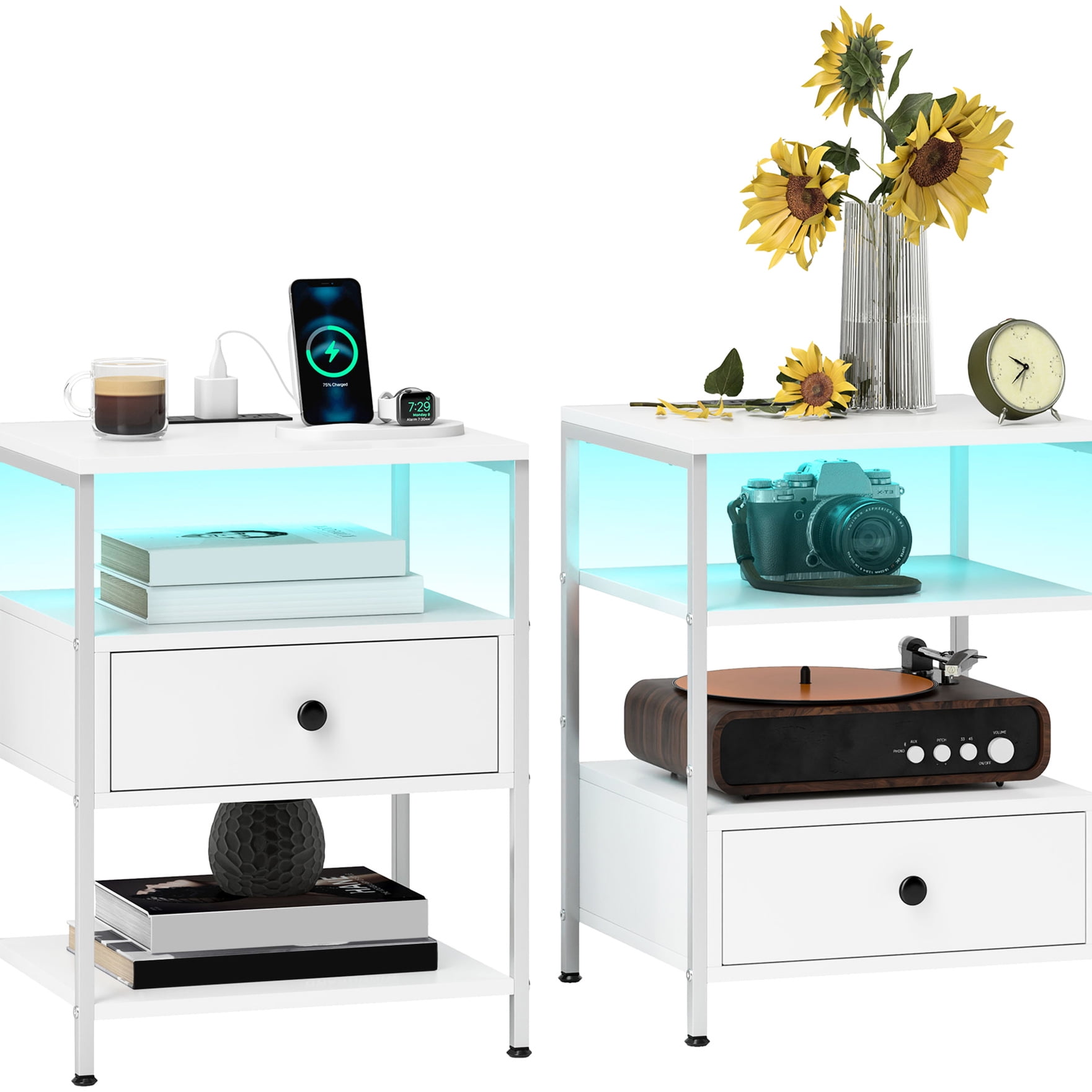 3-Tier Storage End Tables+Two AC Outlets & USB Ports"-"Home Office ...