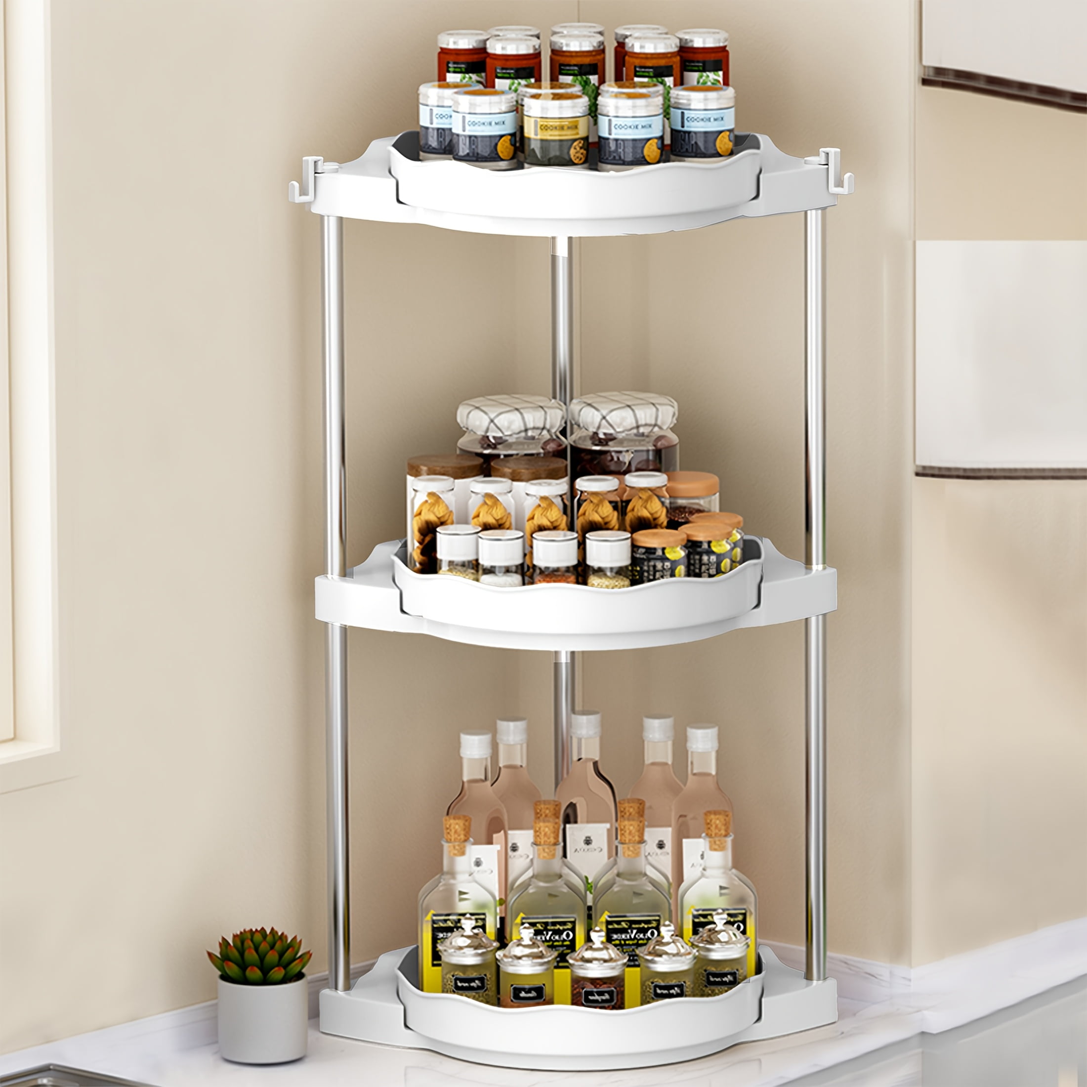 3-Tier Storage Organizer Shelves For Kitchen, Rotating Spice Rack ...