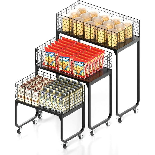 3-Tier Storage Rack Cart - Metal Shelving Unit with Wheels Kitchen ...