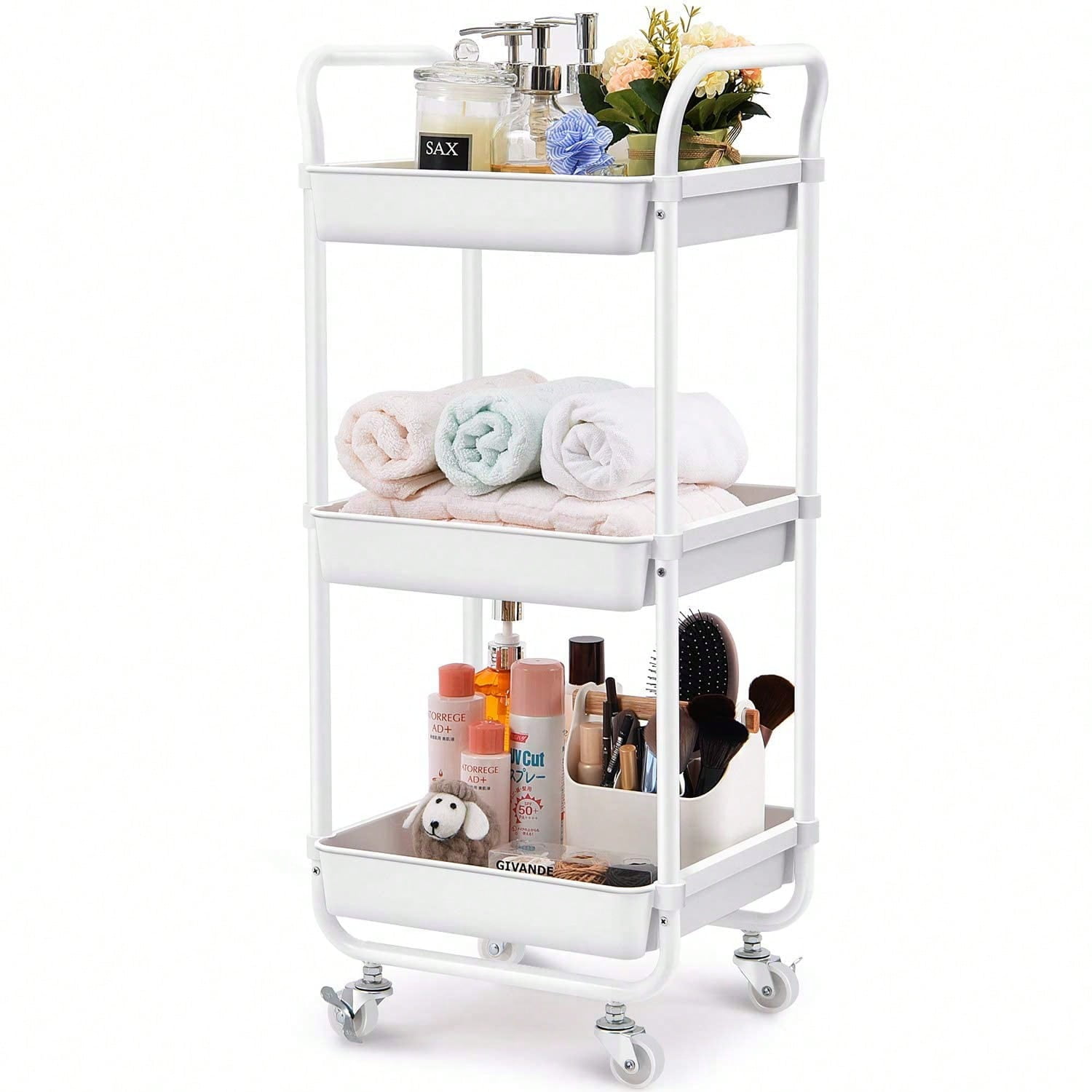 3-Tier Storage Rolling Cart, Kitchen Utility Cart With Wheels, Plastic ...