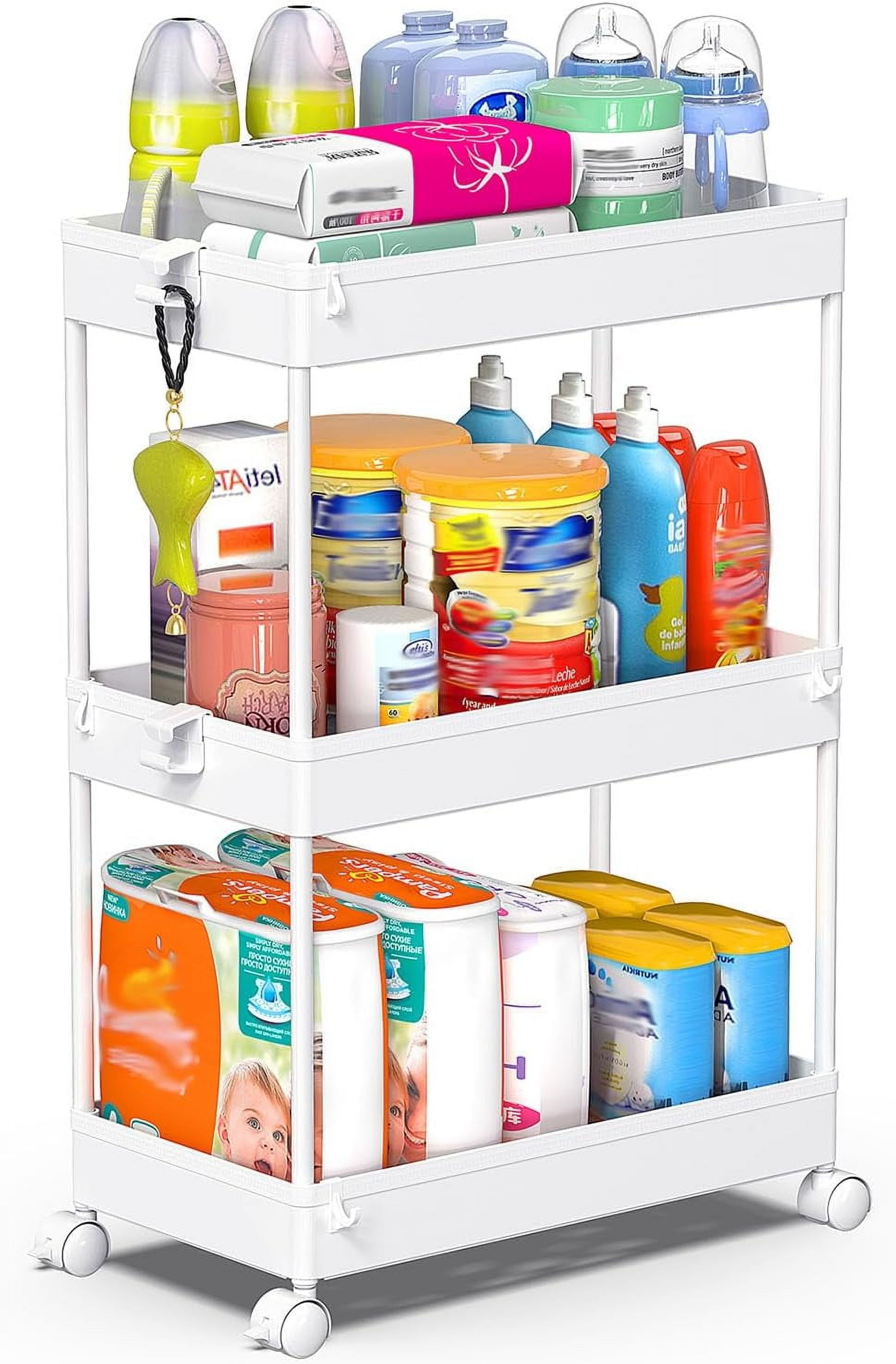 "3-Tier Storage Rolling Cart, Mobile Shelving Unit for Laundry Room ...