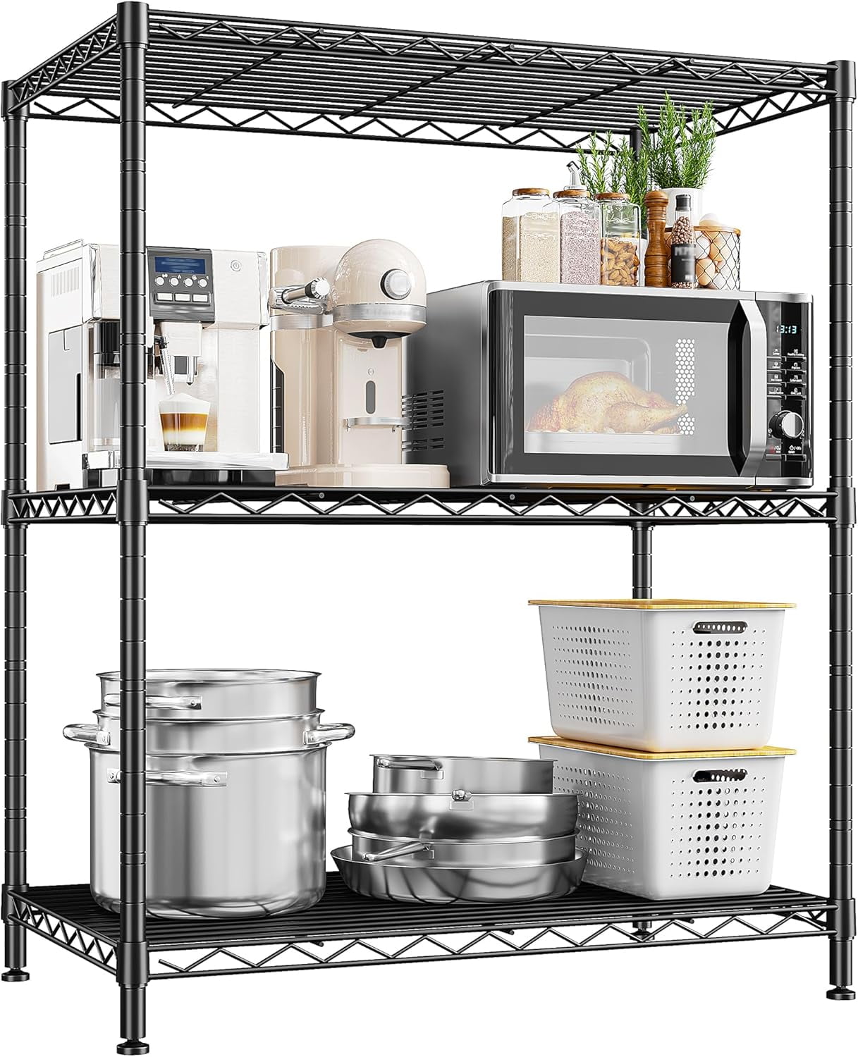 3 Tier Storage Shelves Metal Shelving Unit,Adjustable Wire Rack Pantry ...