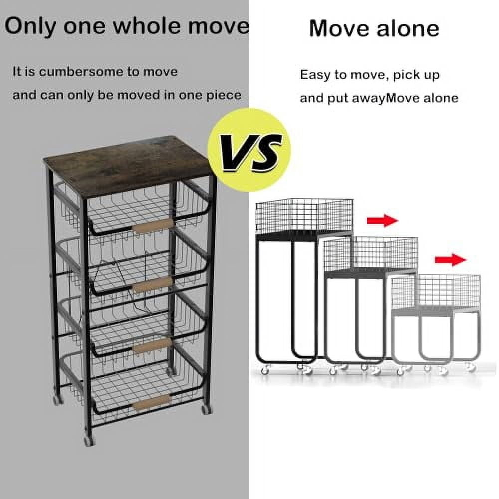 3-Tier Storage Shelves - Metal Shelving Unit with Wheels Kitchen ...