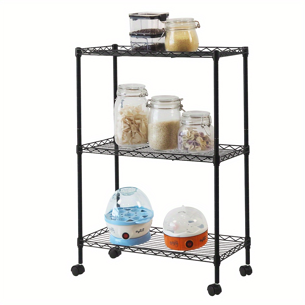 3 Tier Storage Shelves with Wheels - Metal Shelves for Storage ...