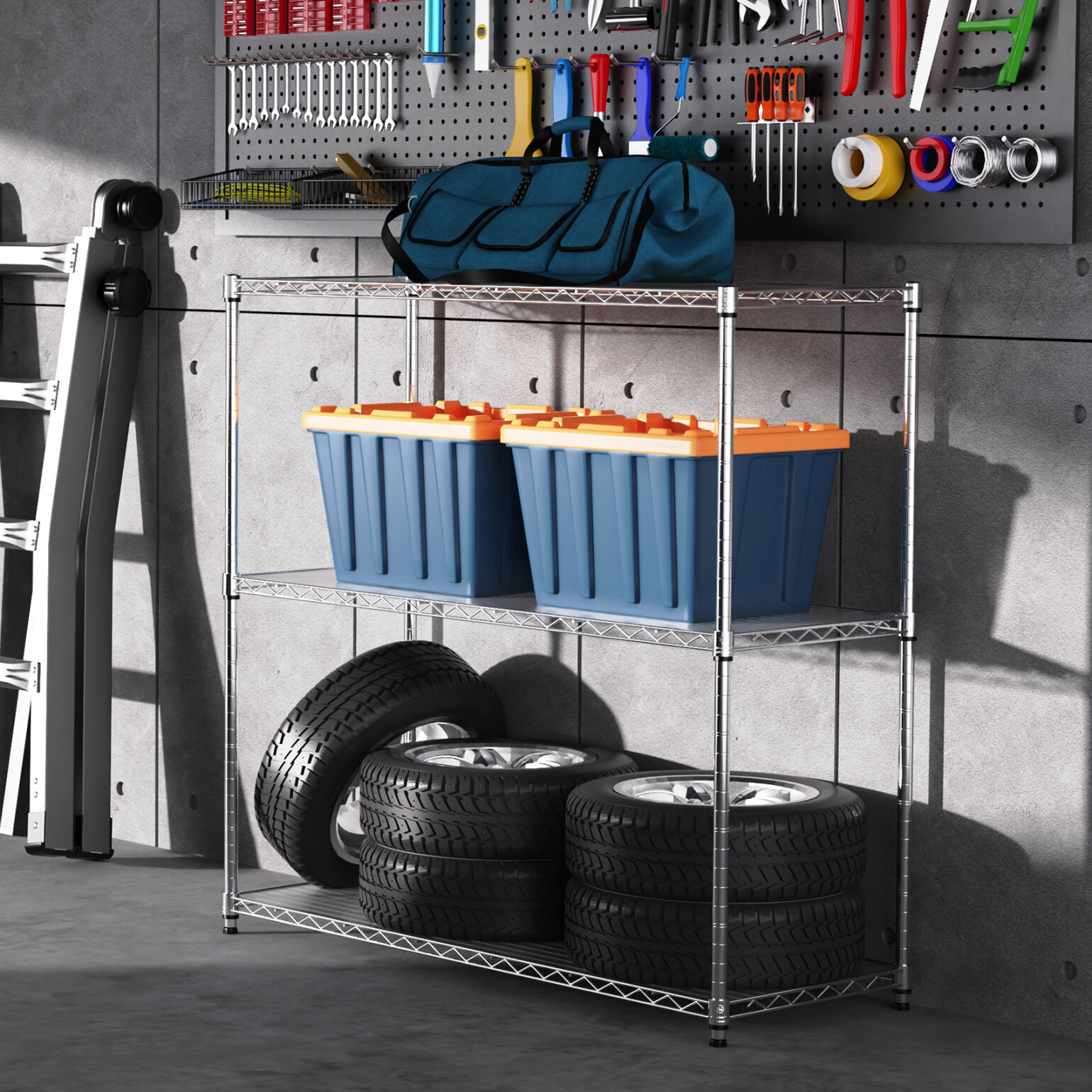 3 Tier Storage Shelves With Height Adjustable, Heavy Duty Storage Wire ...